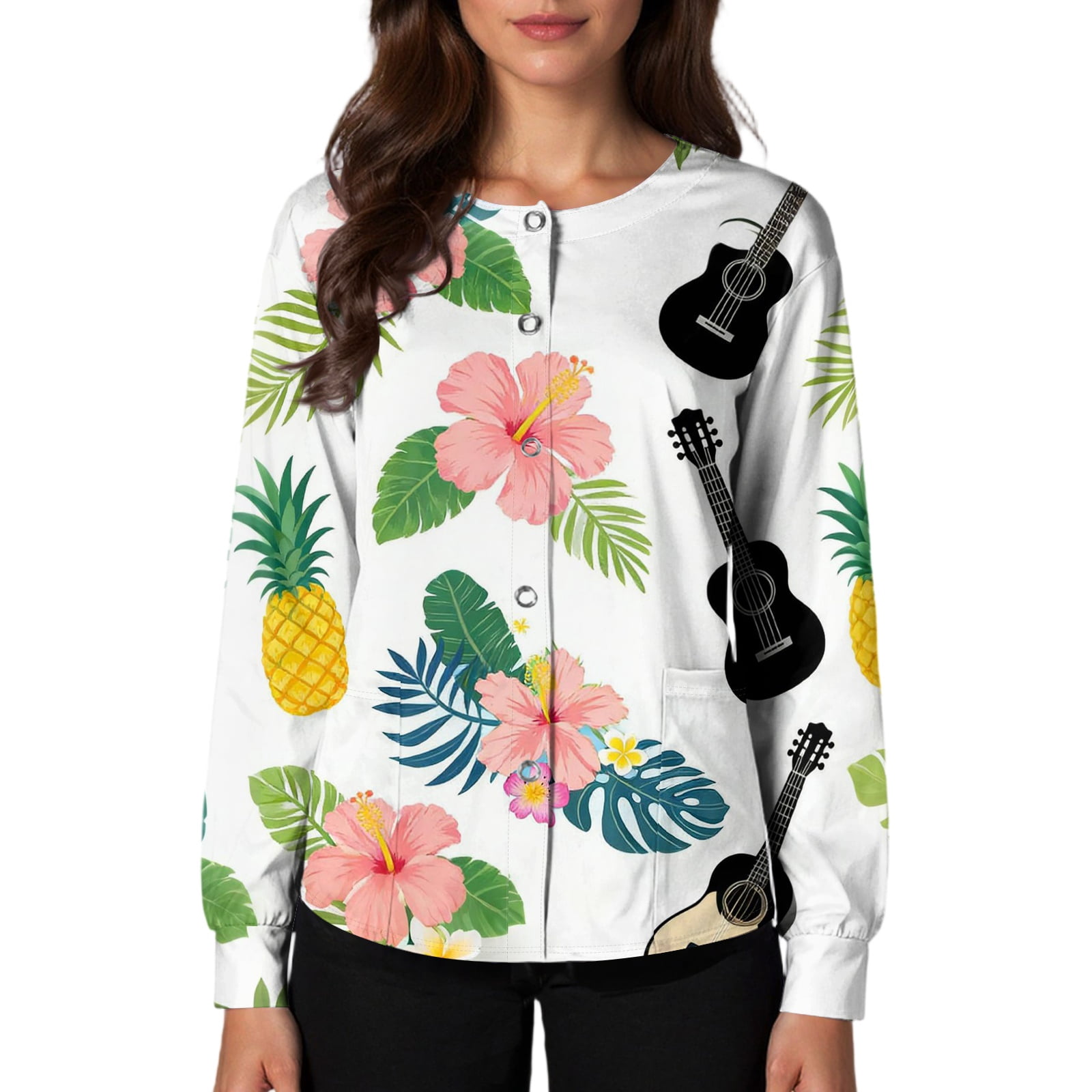 Scrub Jackets for Woman Long Sleeve Snap Front Plus Size Medical ...