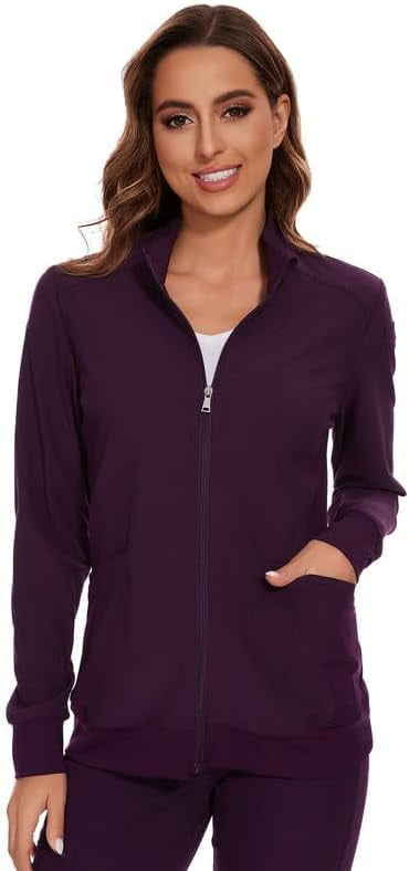 Scrub Jackets for Woman, Zip Front Nurse Jacket, 4-Way Stretch Fabric ...