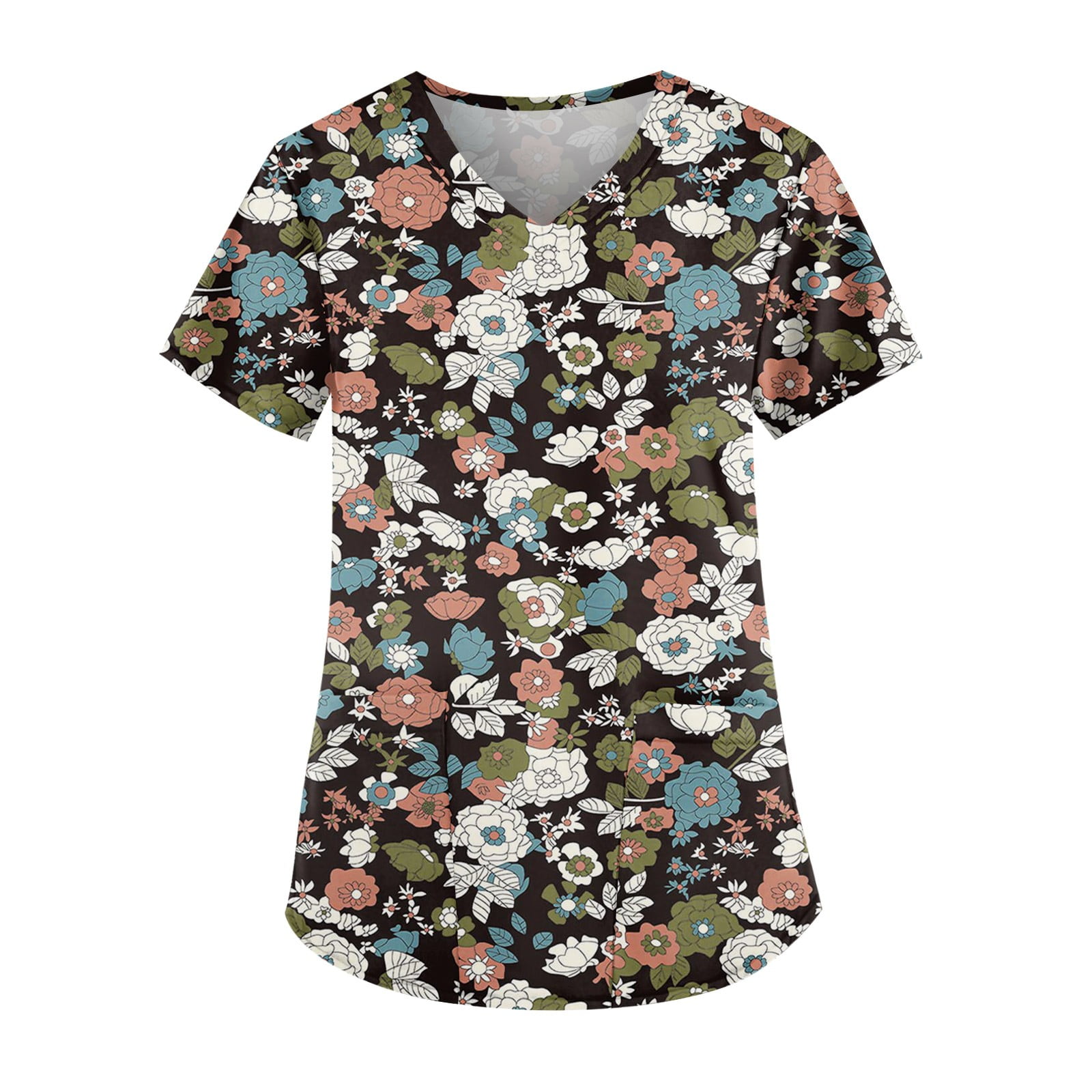 Scrub Jumpsuit For Women, Plus Size Floral Printed Working Uniform Tops ...