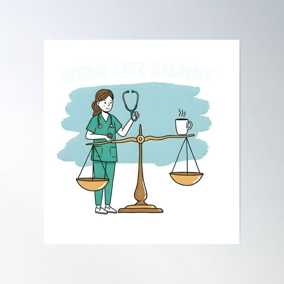 Scrub Life Balance – Coffee, Care, Repeat Poster Wall Art, Modern Wall ...