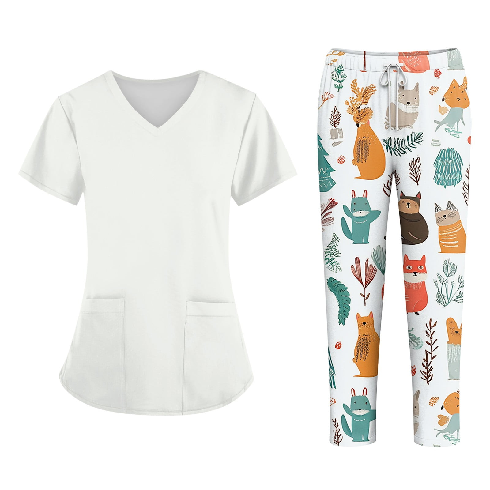 Scrub Pants For Women,Scrubs For Women Set Short Sleeve Animal Flower ...