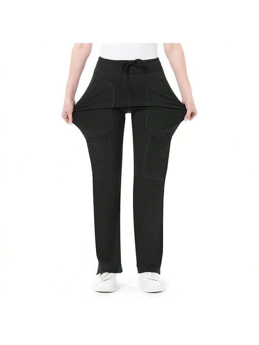 Scrub Pants for Women Mid Rise Yoga Work Pants with Five Pocket Cargo ...