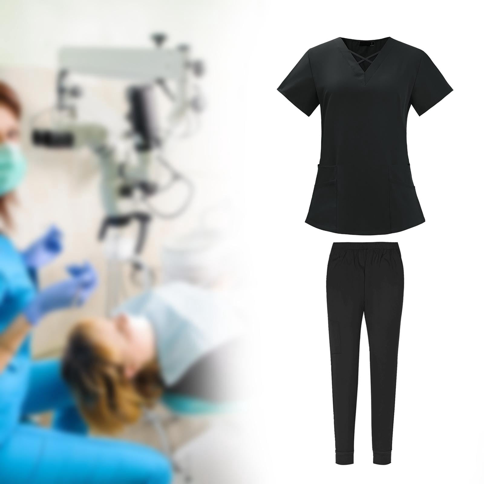 Scrub Set SPA Scrubs Uniform Tops Pants V Neck Durable Soft Elastic Waist Working Uniform ...