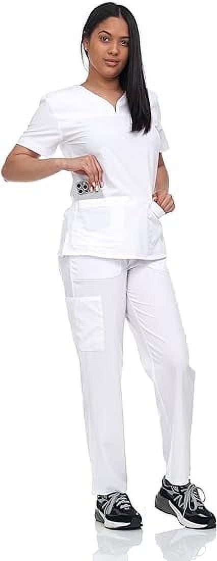 Scrub Set Top and Pants with 4 Pockets Stretch Fabric Lightweight Nurse ...