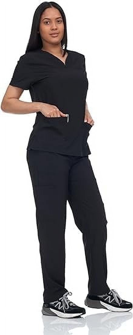 Scrub Set Top and Pants with 4 Pockets Stretch Fabric Lightweight Nurse ...