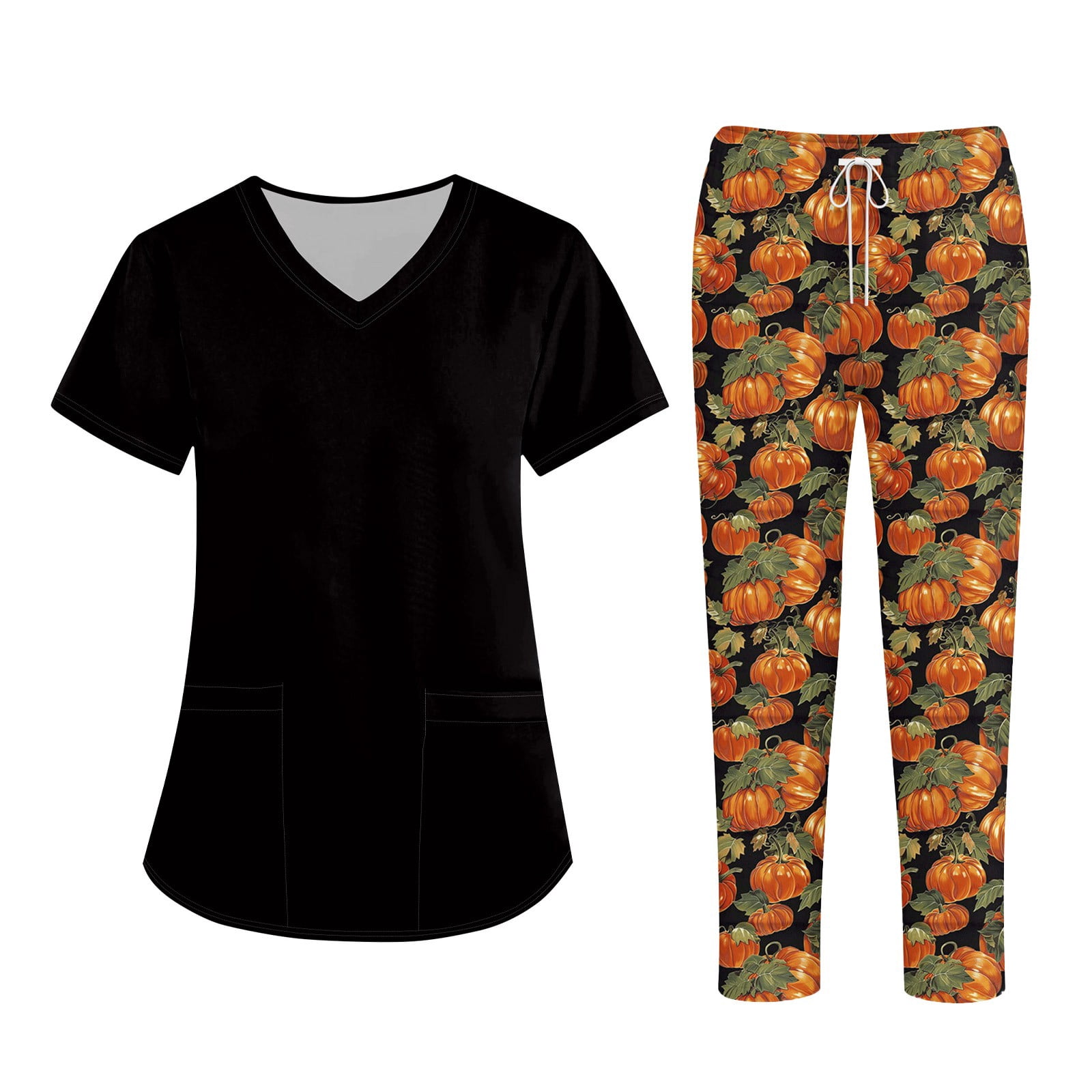 Scrub Set with Short Sleeve Scrub Shirts for Women and Scrub Bottoms ...