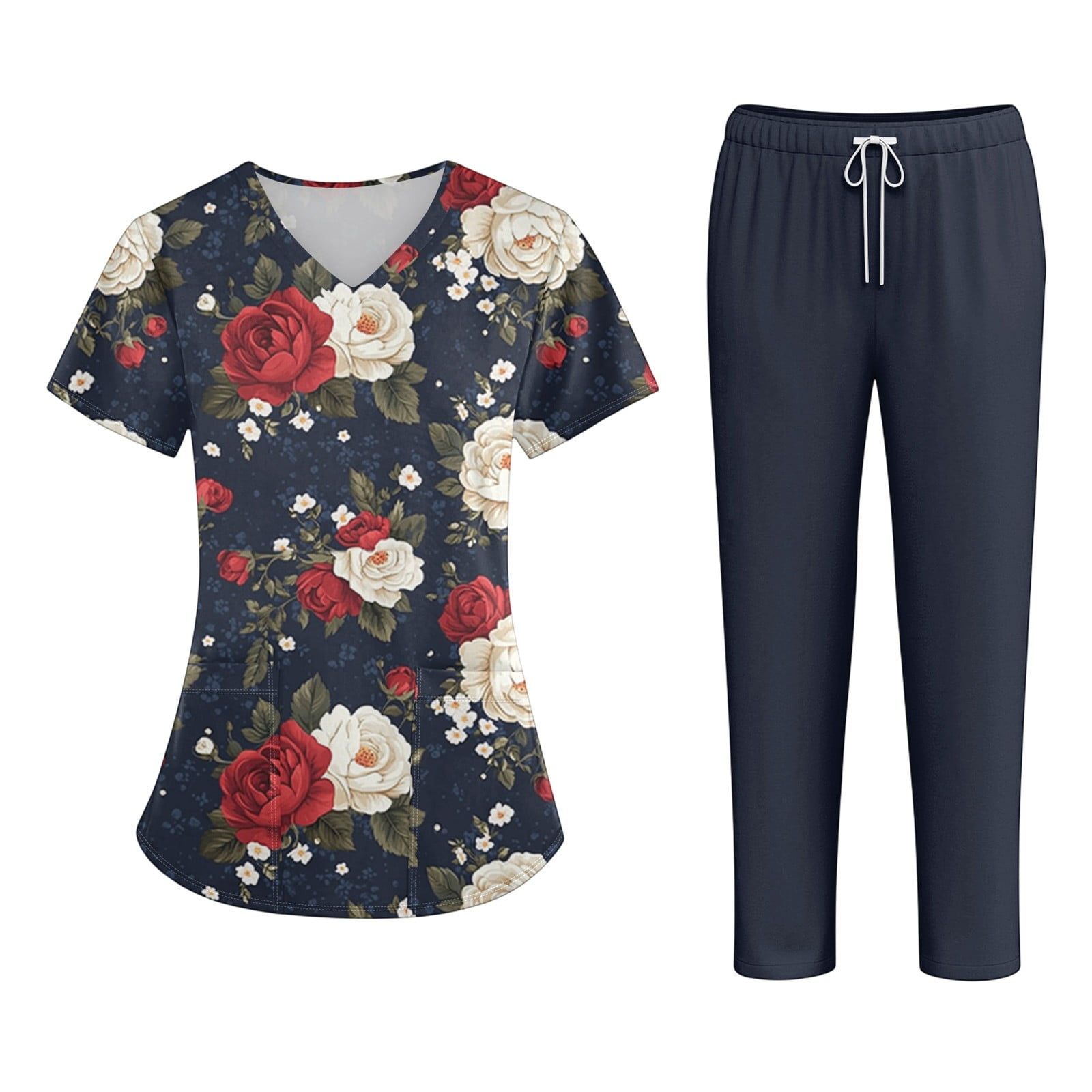 Scrub Sets For Woman Comfort Stretch V-Neck Floral Scrubs Top and ...