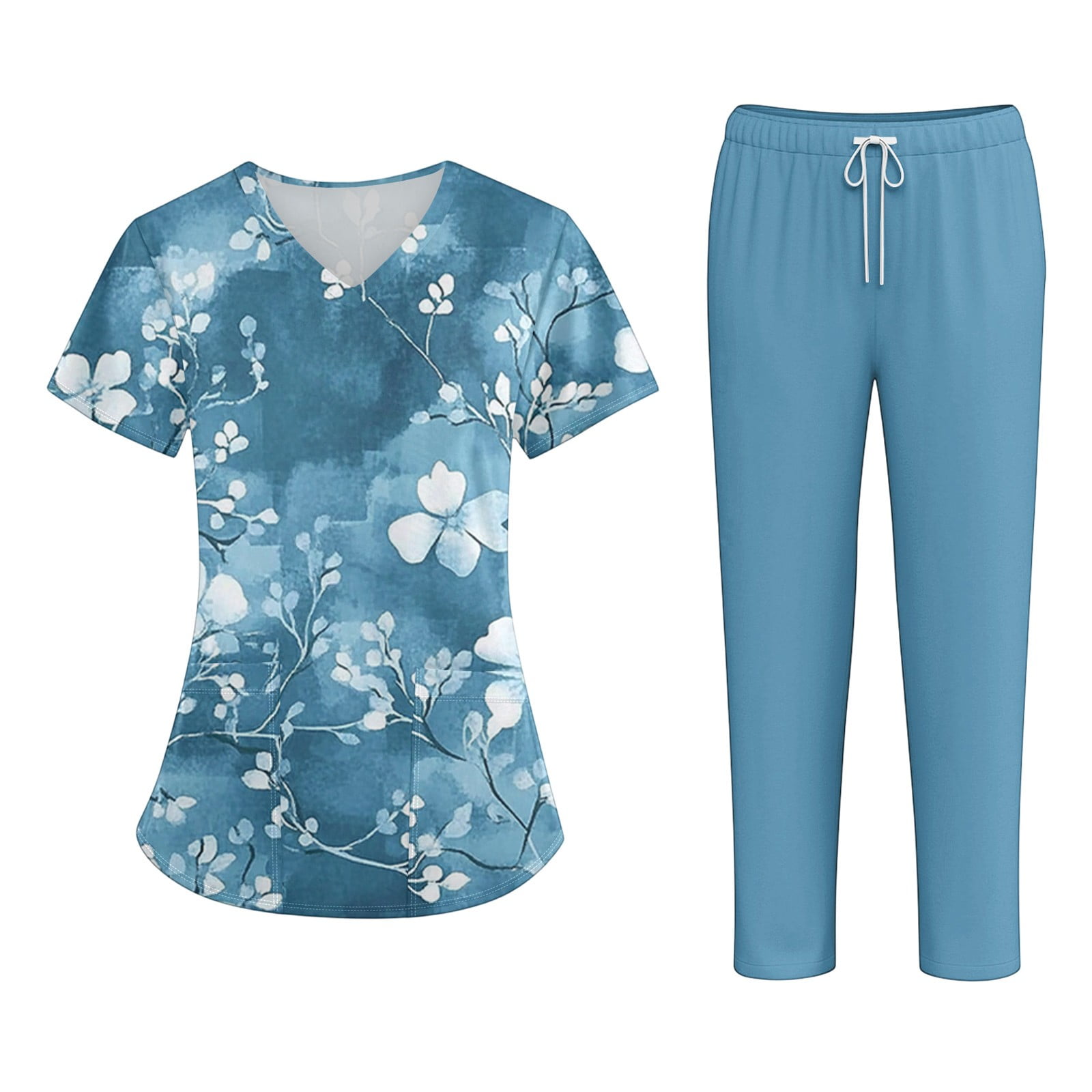 Scrub Sets For Woman Comfort Stretch V-Neck Floral Scrubs Top and ...