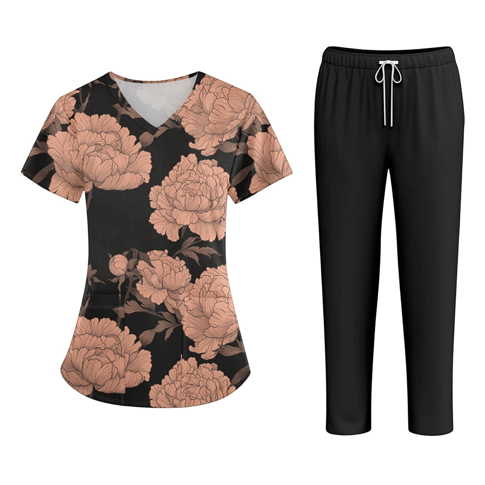 Scrub Sets For Woman Comfort Stretch V-Neck Floral Scrubs Top and ...