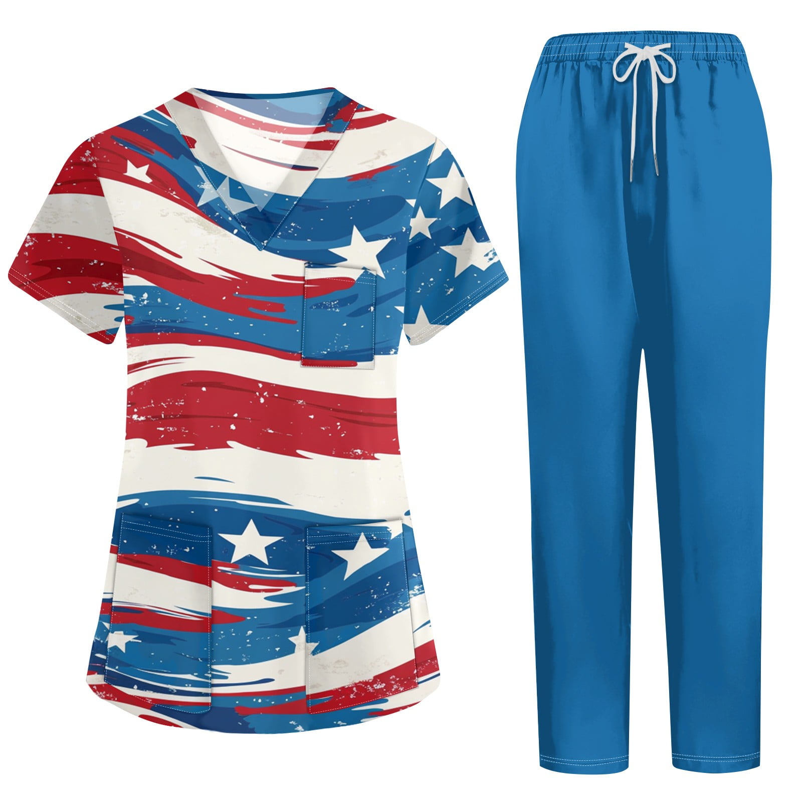 Scrub Sets For Woman,Women's Scrubs Set Short Sleeve Independence Day ...