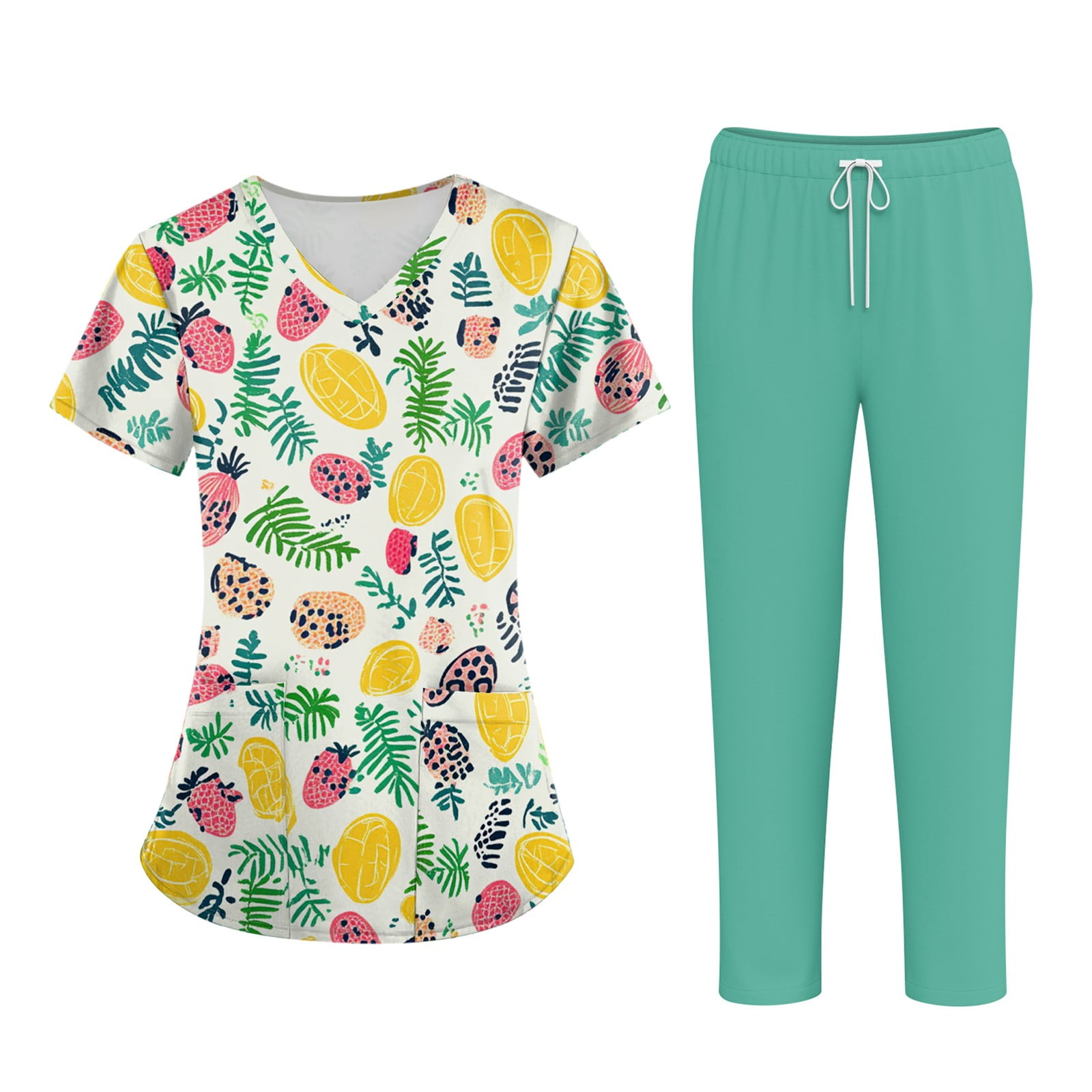 Scrub Sets For Woman,Women's Animal Printed Scrub Tops Plus Size V-Neck ...