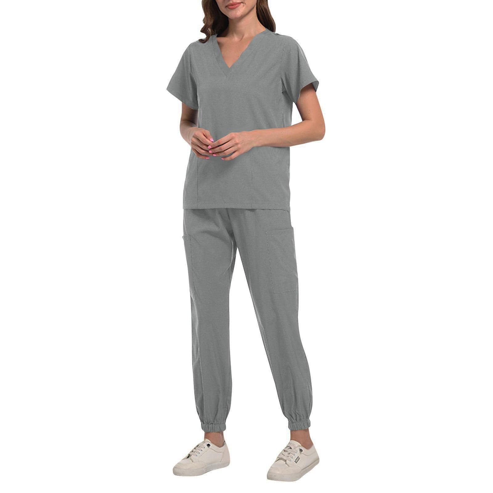 Scrub Sets for Women Petite Comfortable V-Neck Scrub Top and Jogger ...
