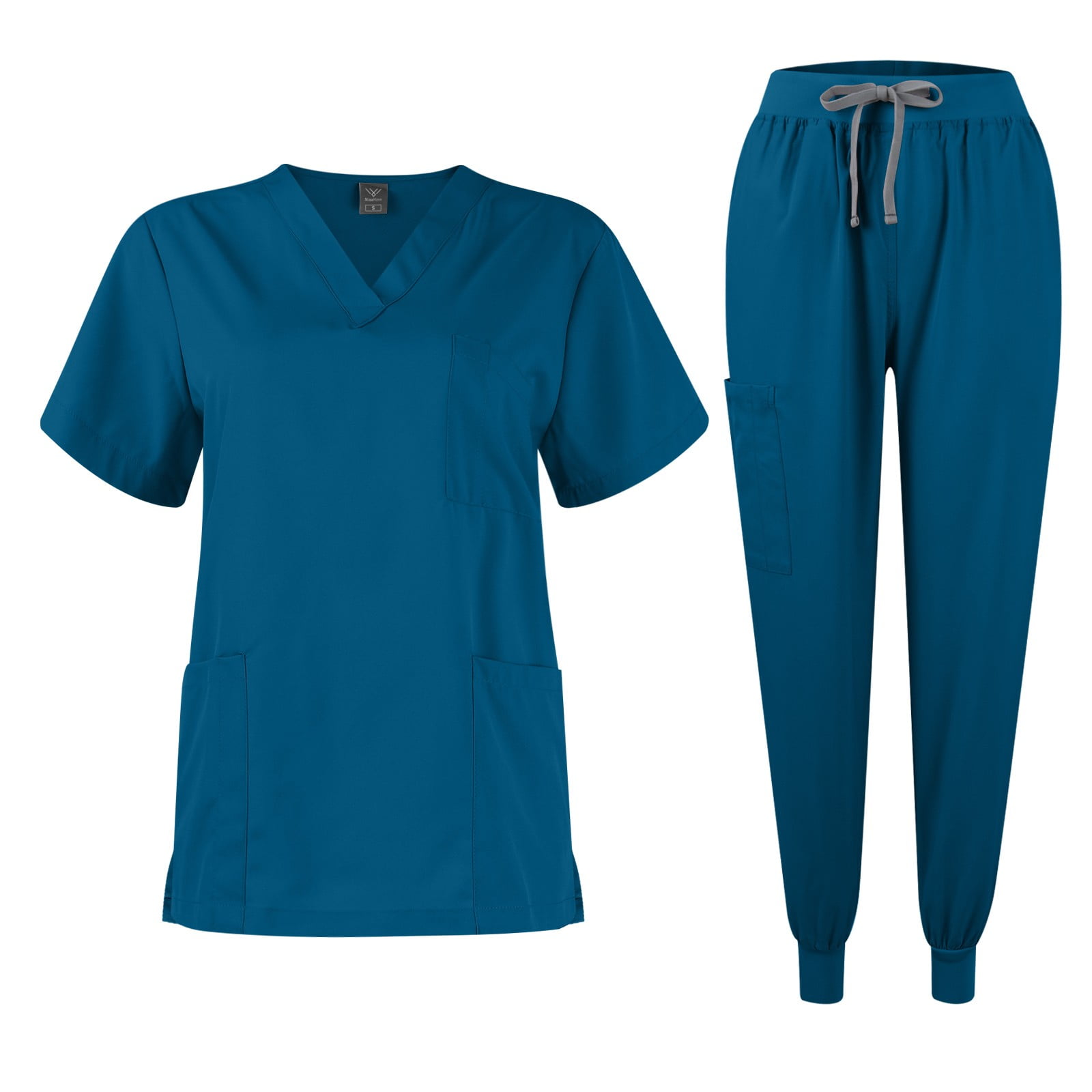 Scrub Sets Women V-Neck Short Sleeve Solid Color Nursing Uniforms with ...