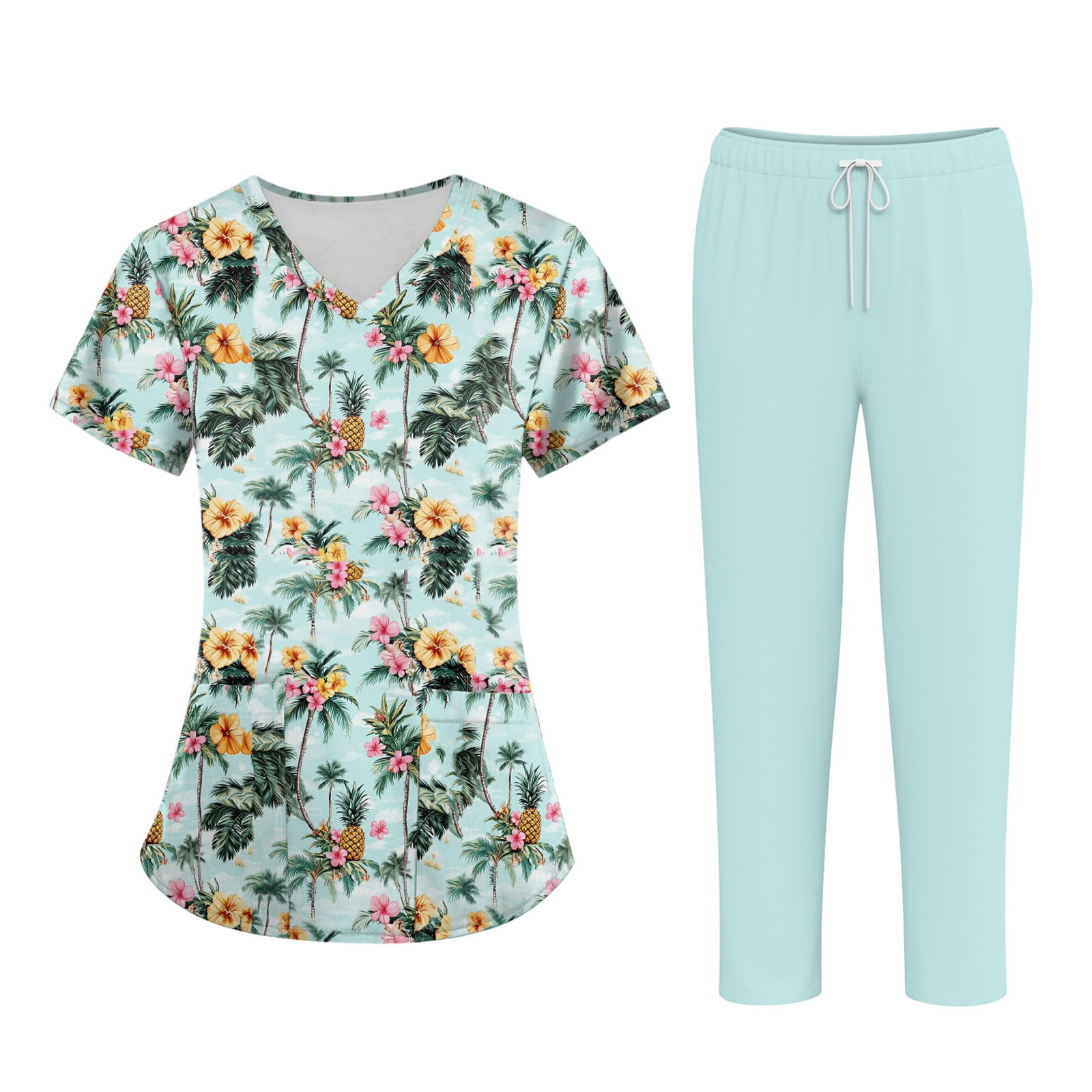 Scrub Sets For Women,Women's Animal Printed Scrub Tops Plus Size V-Neck ...