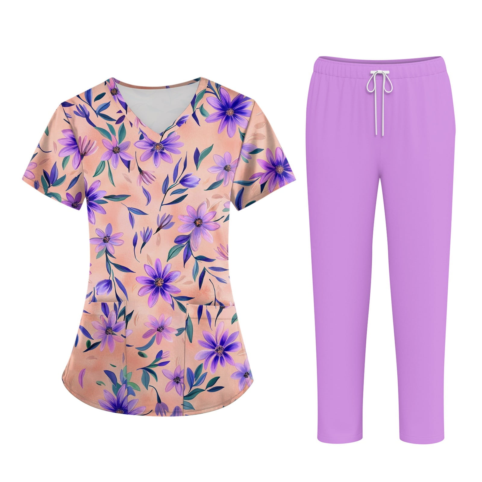 Scrub Sets For Women,Women's Animal Printed Scrub Tops Plus Size V-Neck ...