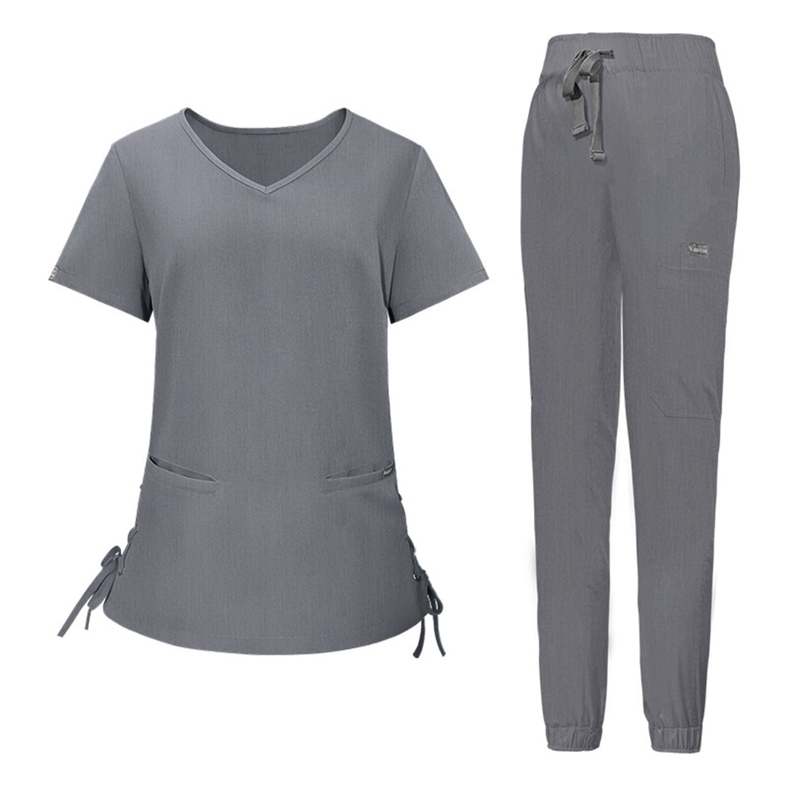 Scrub Sets for Women qolati Two Piece Outfits Short Sleeve V-Neck Scrub ...