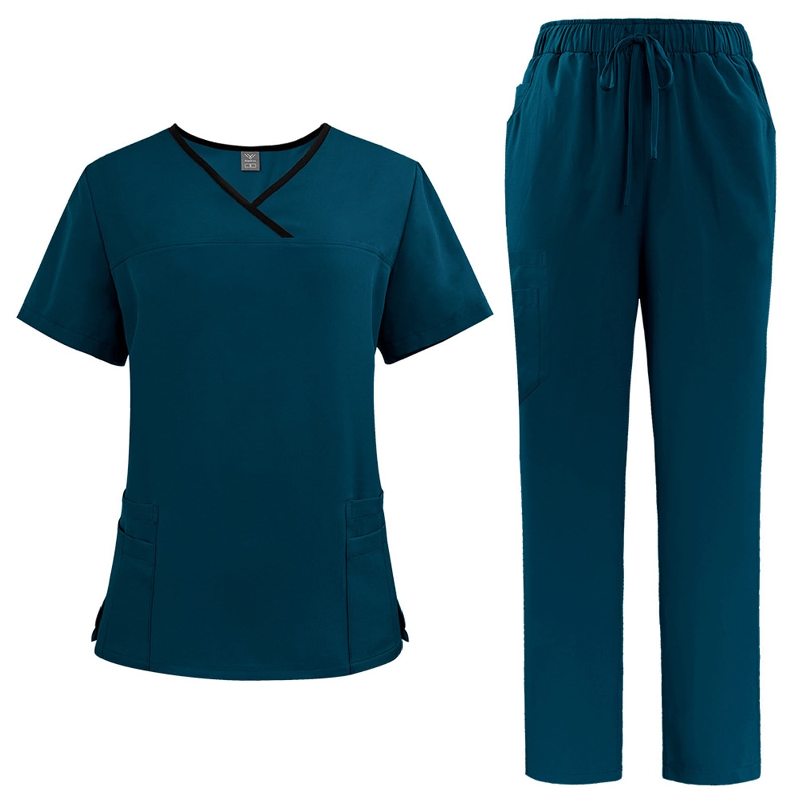 Scrub Top,Women Stretch Collar Neck Solid Color Scrub Top & Yogga Cargo ...