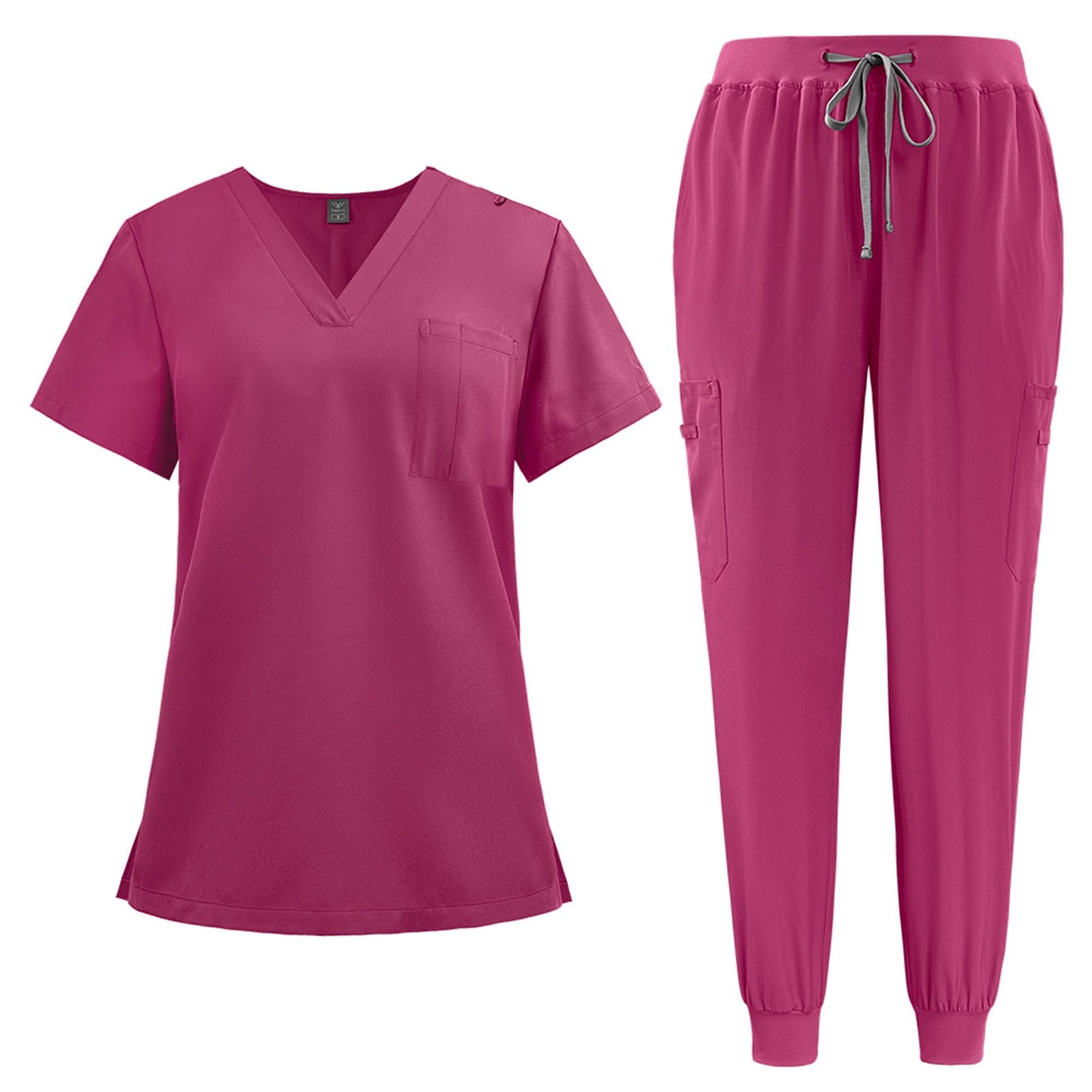 Scrub Sets for Woman Solid Color V-Neck Short Sleeve Long Pants Nurse ...
