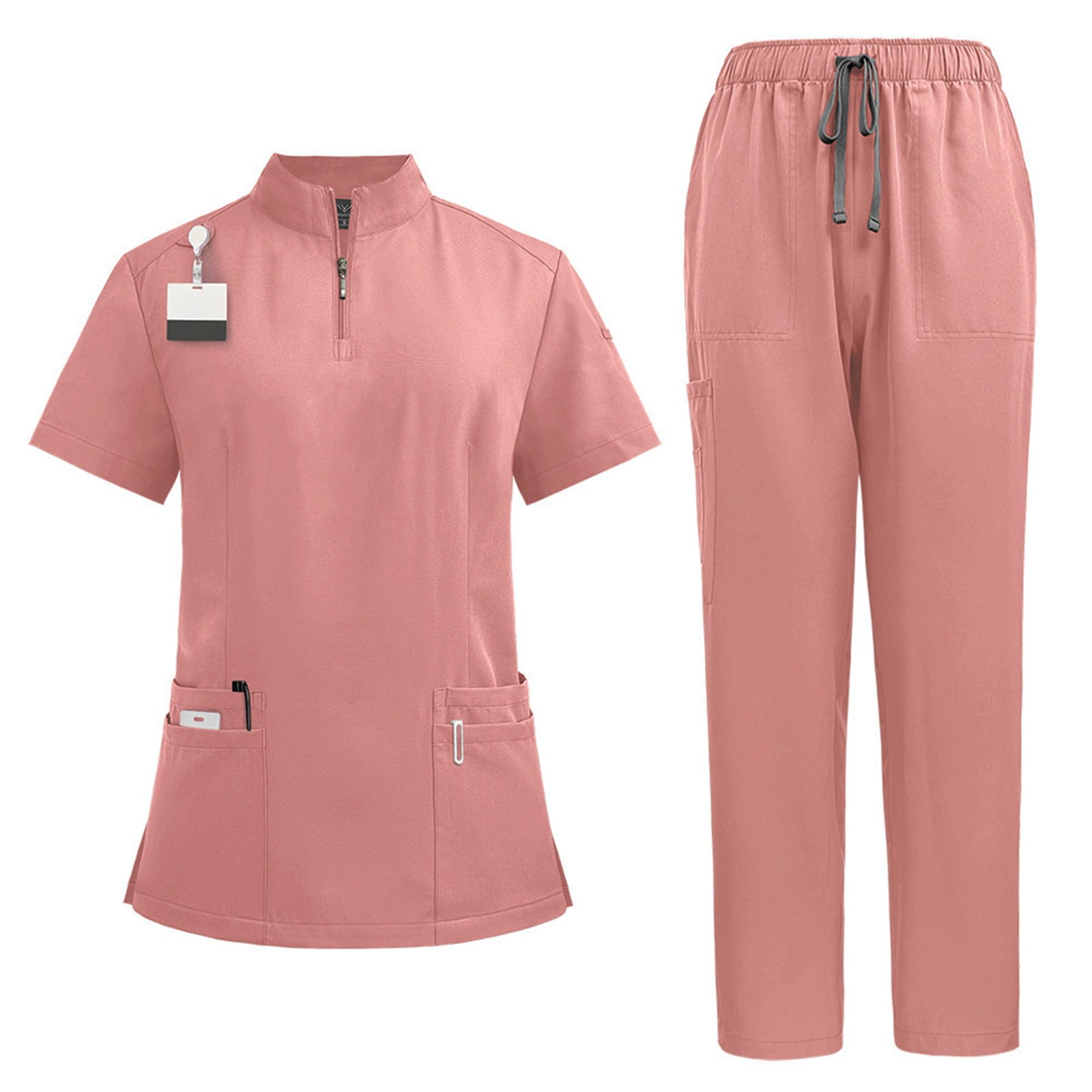 Scrub Sets For Woman,Women Stretch Collar Neck Solid Color Scrub Top ...