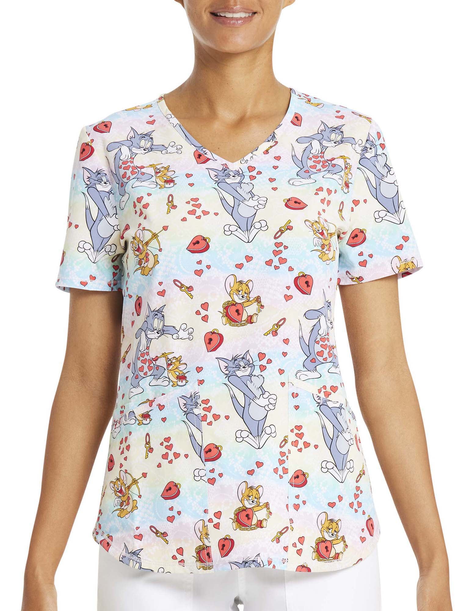 Scrub Star Women's Tom & Jerry Love Top, Valentine’s Day Theme, Lace ...