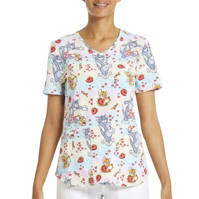 Scrub Star Women's Tom & Jerry Love Top, Valentine’s Day Theme, Lace ...