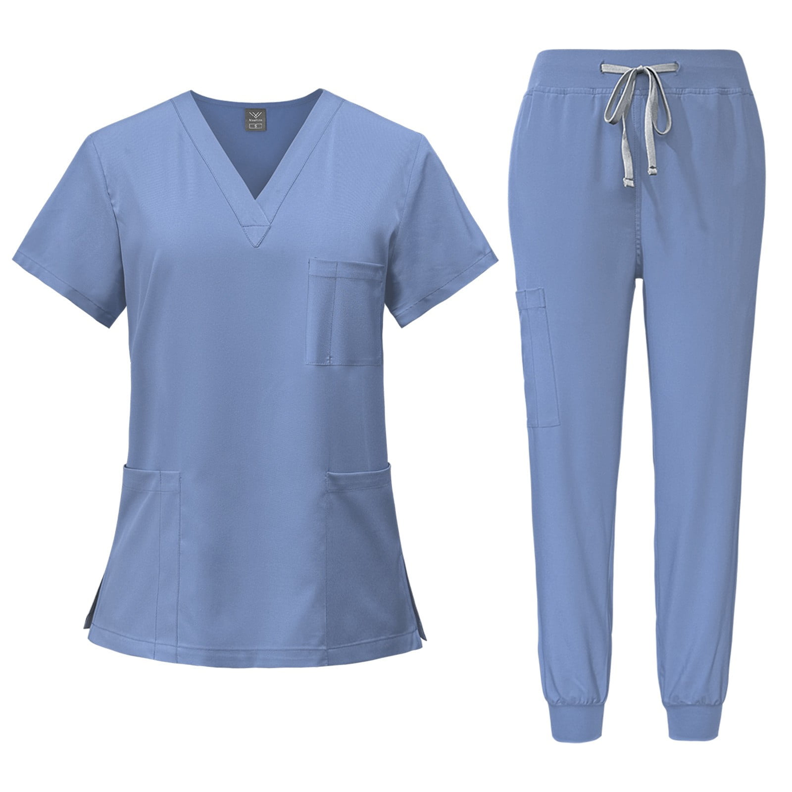 Scrub Suit Set for Women, Modern V Neck Scrub Top & Jogger Pant with 8 ...
