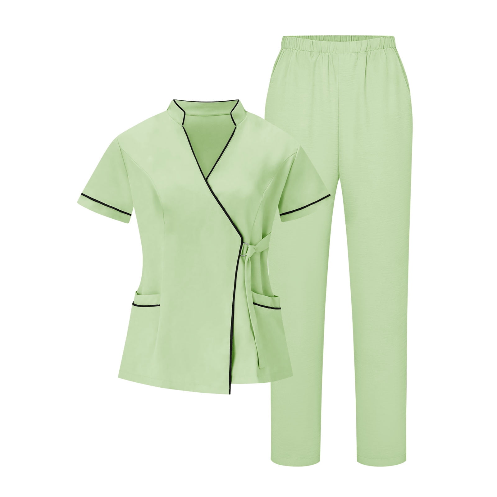 Scrub Suit Set for Women Modern V-neck Lace Up Top & Straight Leg Pants ...