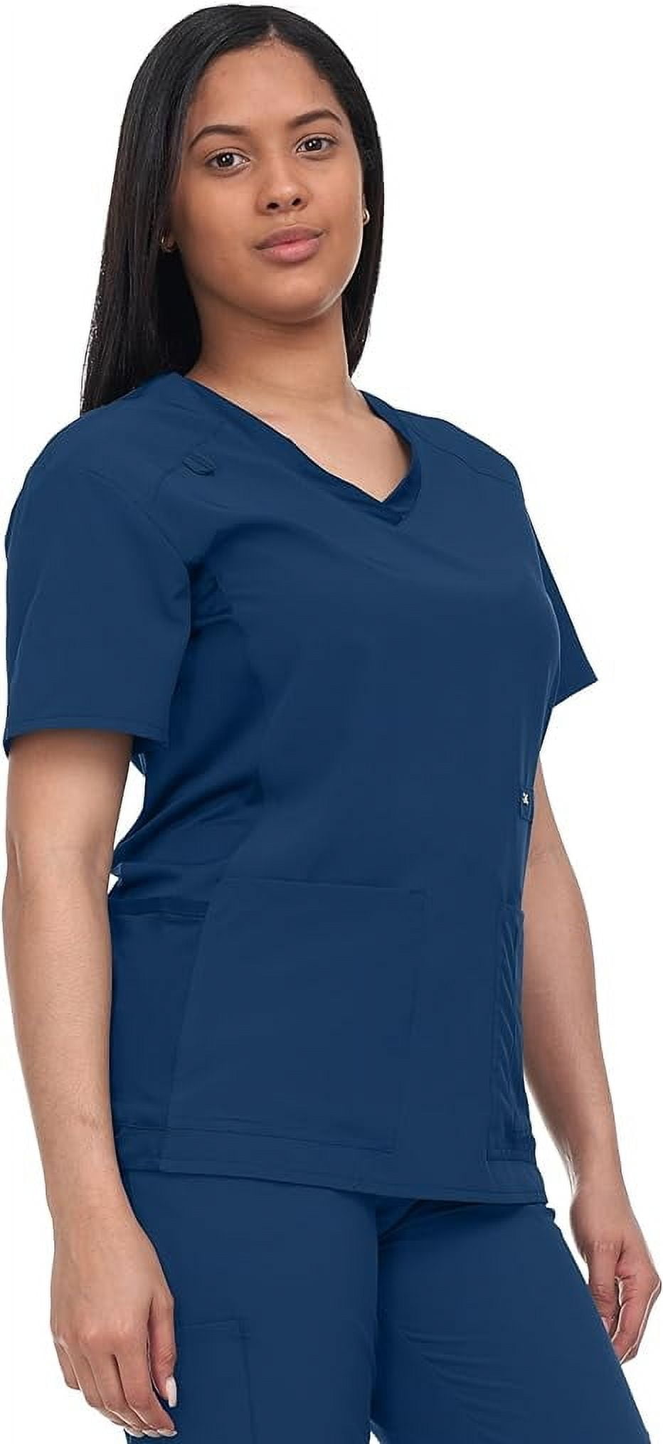 Scrub Top For Women Strecth Side Knit Panel Nurse Uniform 6 Pockets ...