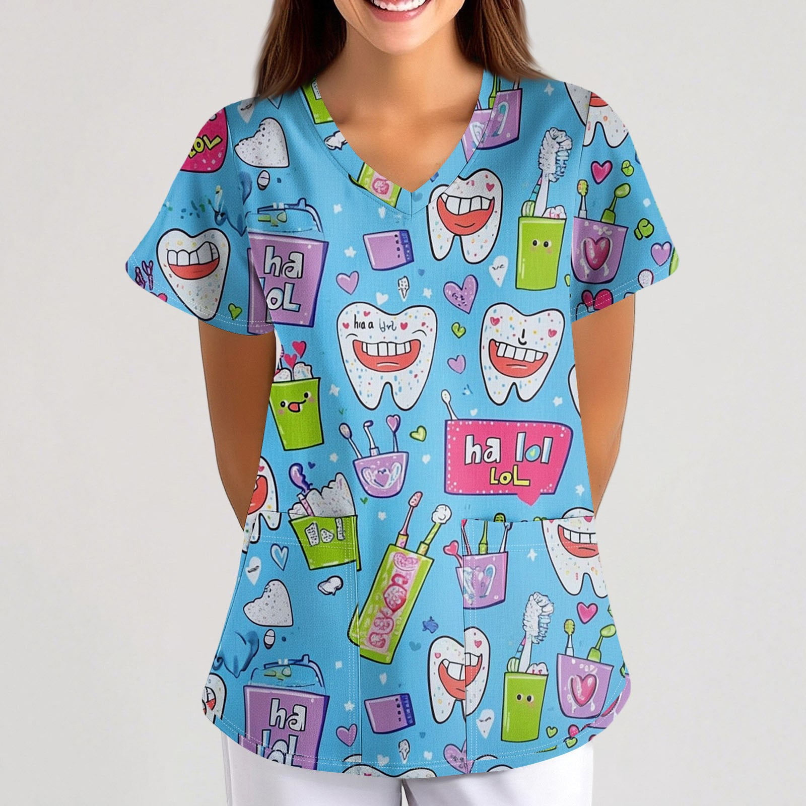 Scrub Tops 2025 for Women, Plus Size Halloween Women's Work Uniform Tee ...