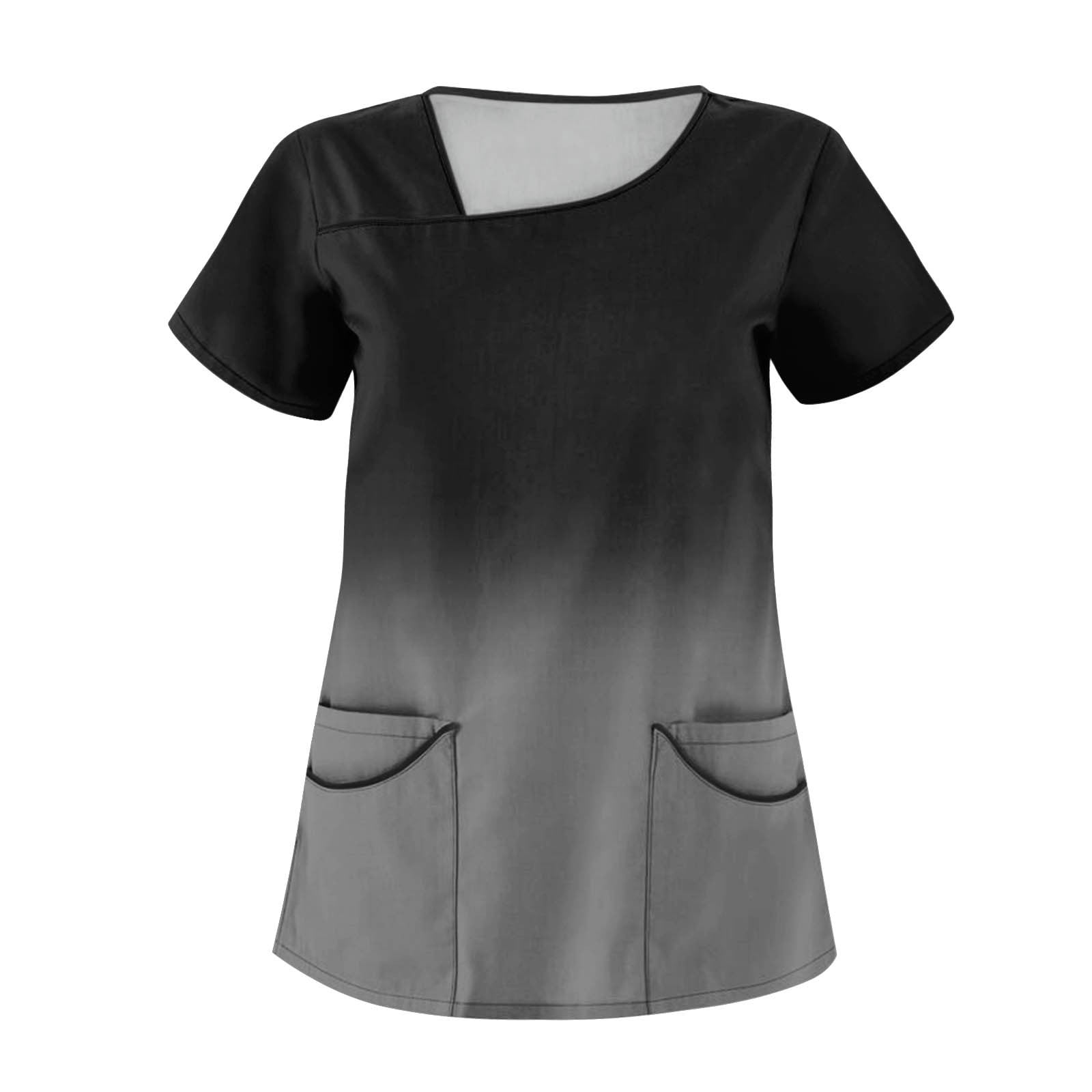 Scrub Tops Casual Scrub Tops Fashion Short Sleeve Slant Neck Gradient ...