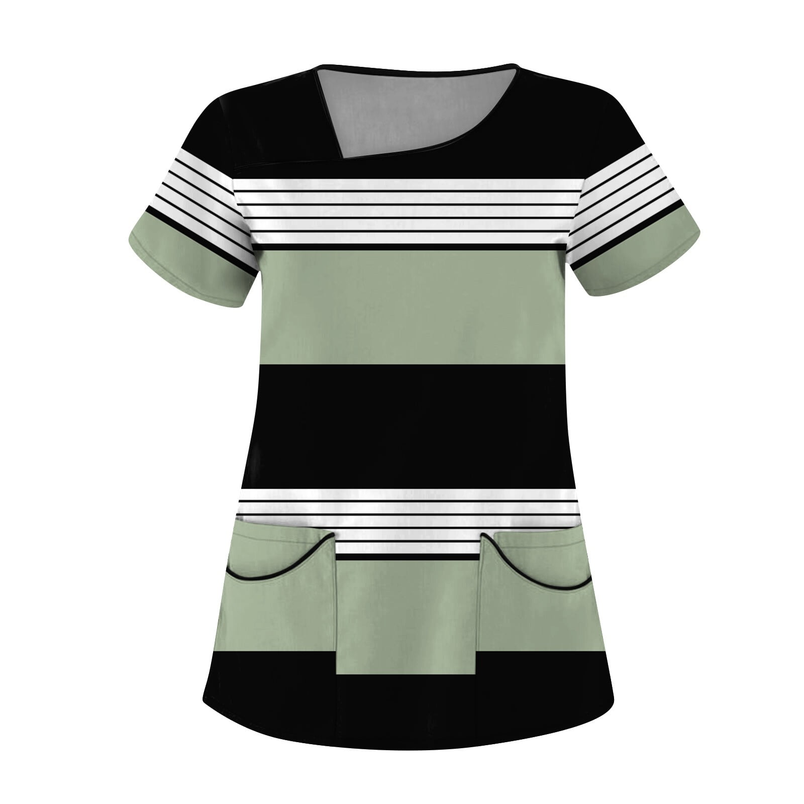 Scrub Tops Casual Womens Scrubs Fashion Short Sleeve Slant Neck Striped ...
