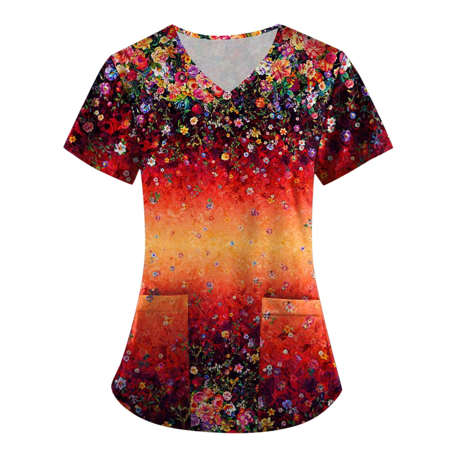 Scrub Tops Lounge Short Short Sleeve Ladies Summer Work Pocket Thin ...