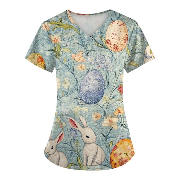 Scrub Tops With Pockets，Scrub Tops Womens Cute Easter Printed Nurse ...