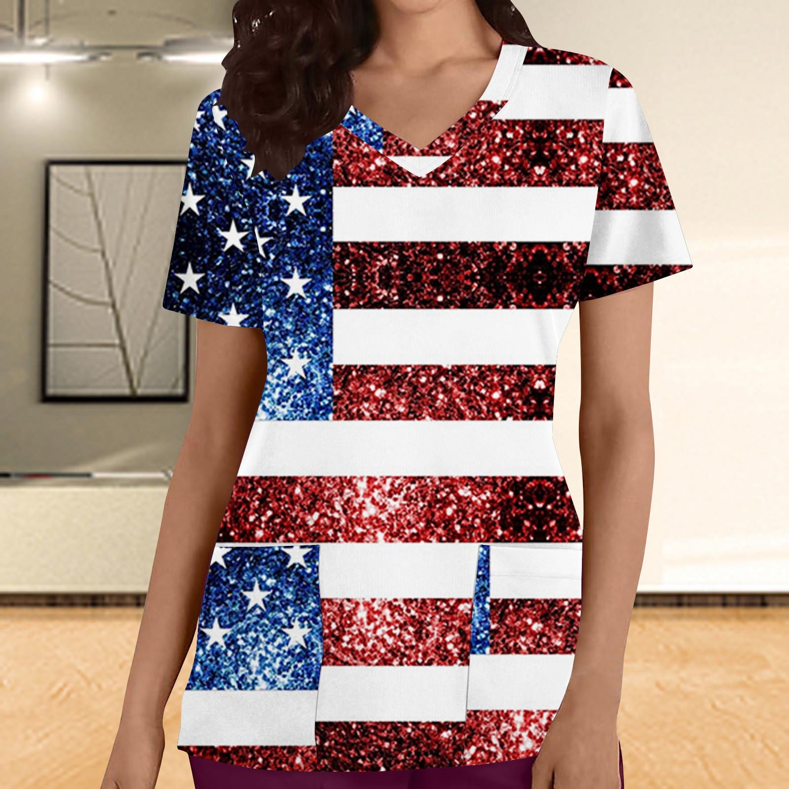 Scrub Tops for Women 2023 Nurse Working Uniforms July 4th Independence ...