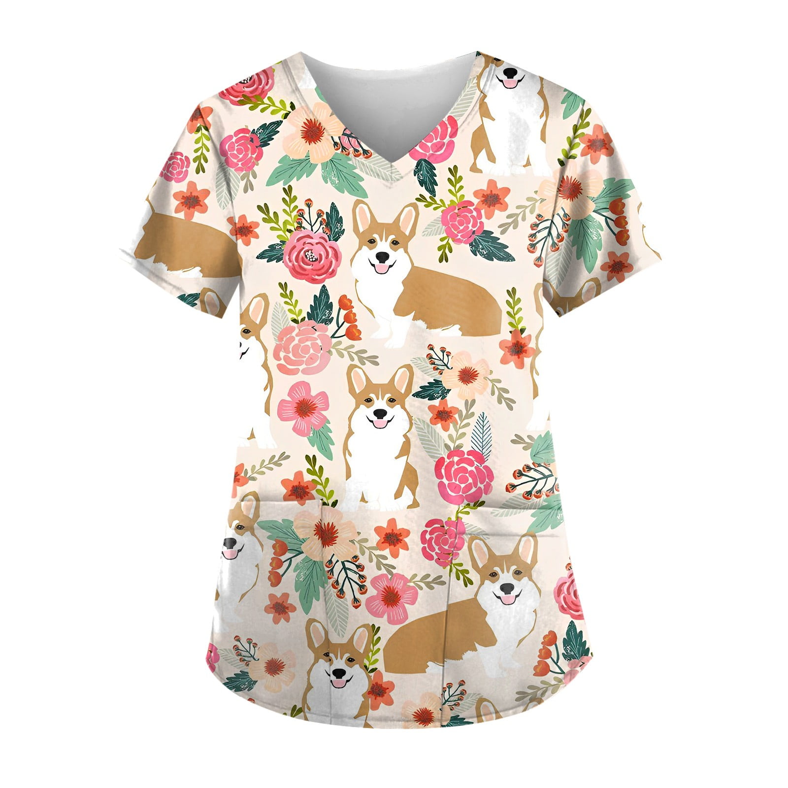 Scrub Tops Women Casual Cropped Short Sleeve Ladies Summer Work Pocket ...