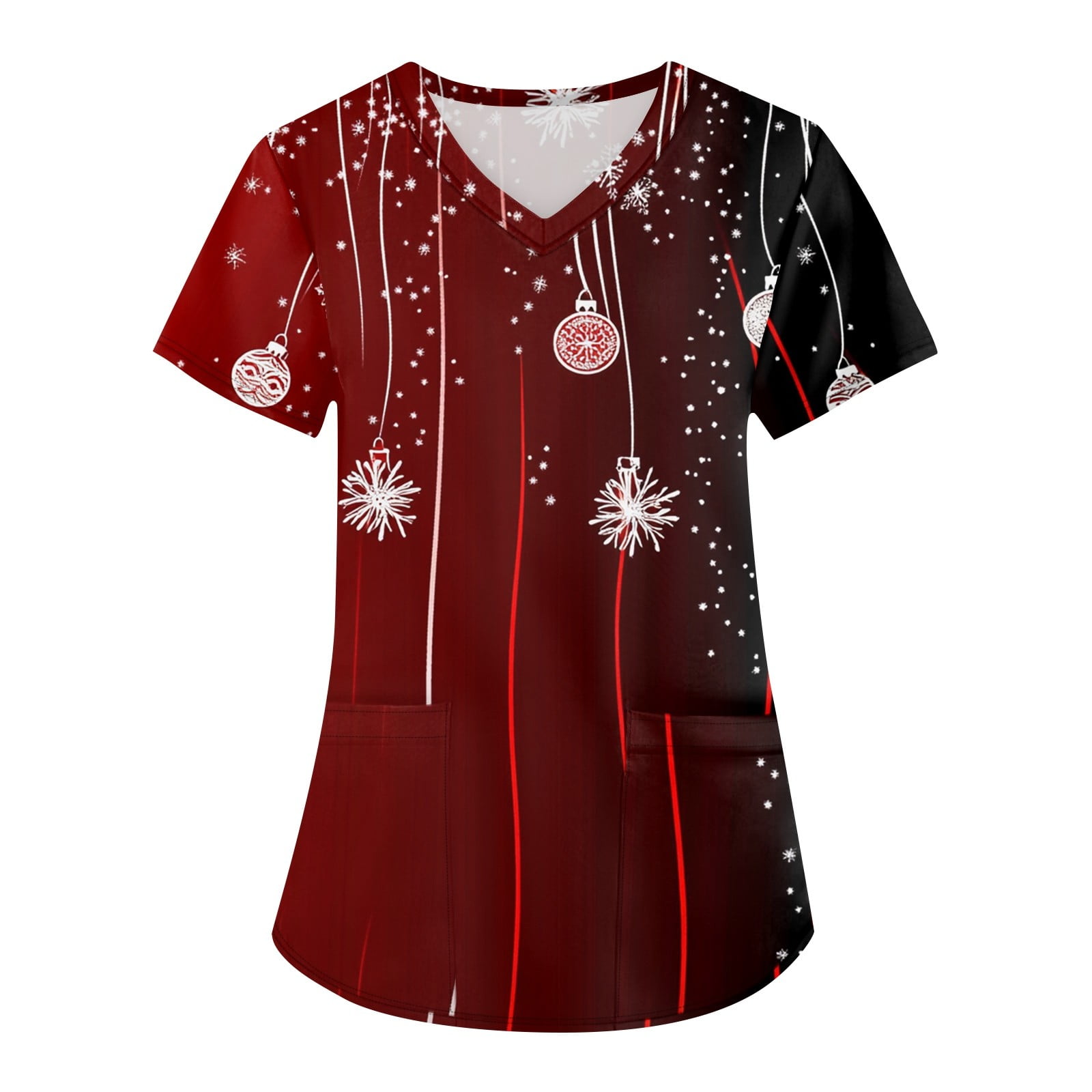 Scrub Tops Women Christmas Stretchy V Neck Short Sleeve Holiday Fashion ...
