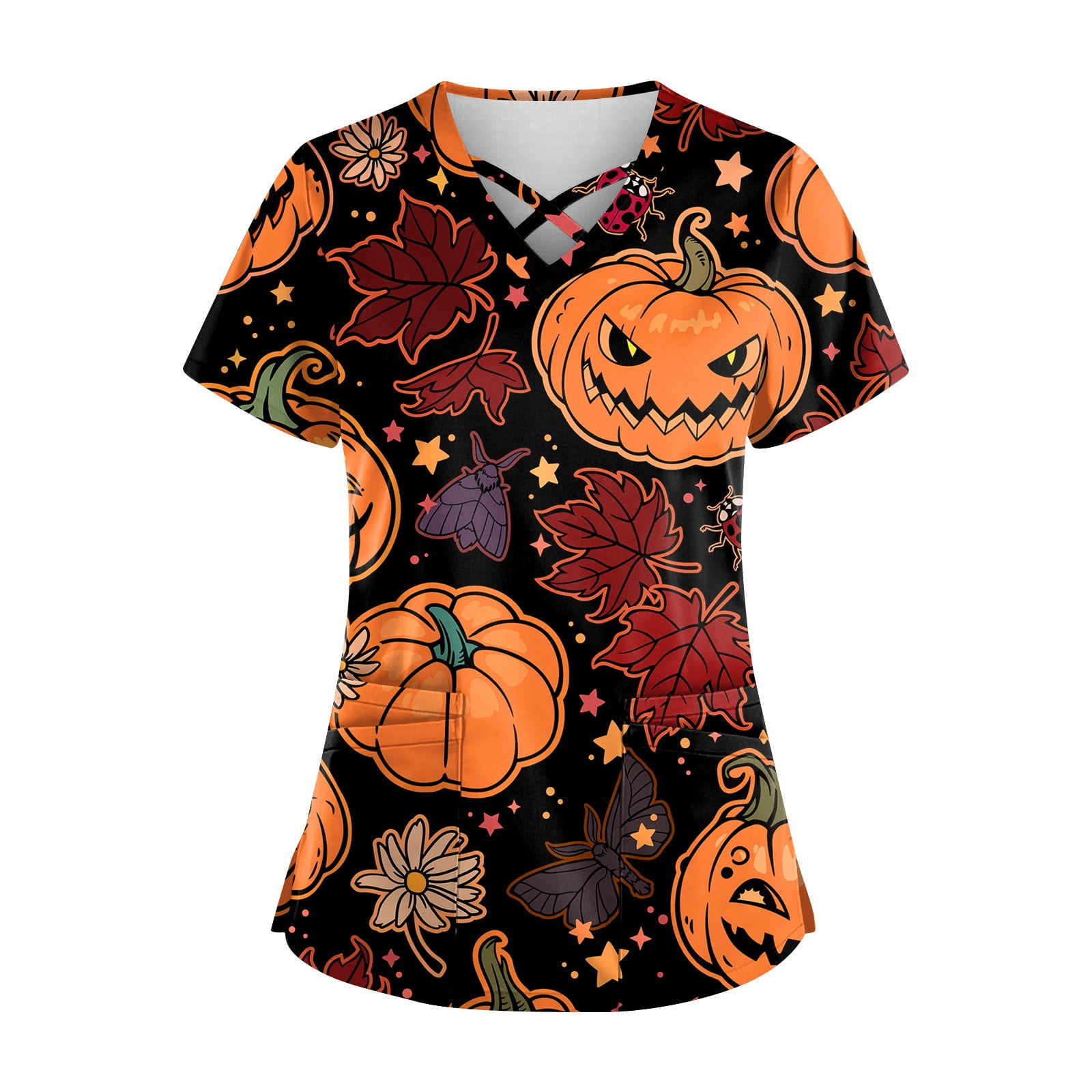 Scrub Tops Women Clearance，Plus Size Women'S Halloween Pumpkin-Headed ...