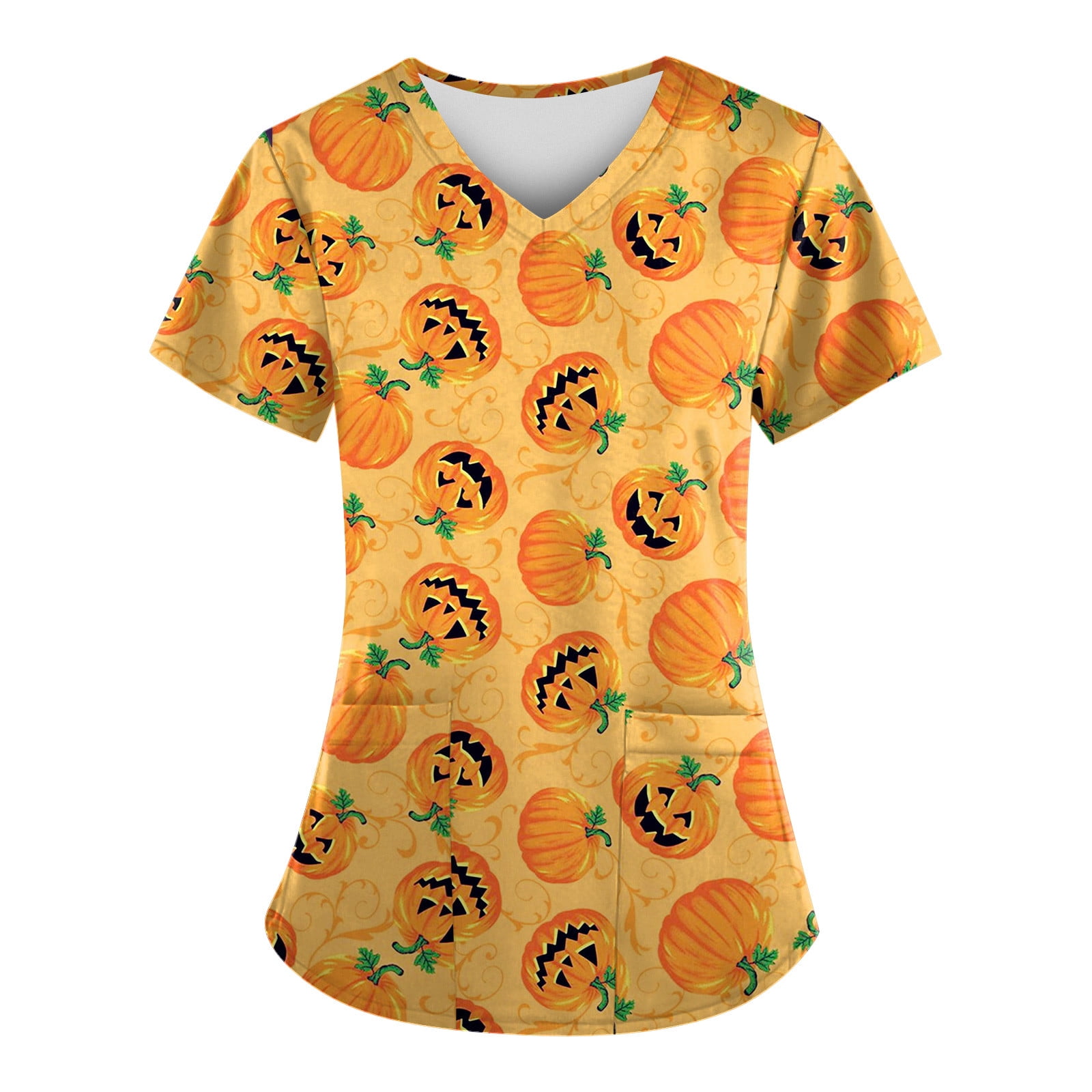 Scrub Tops Women Halloween，Halloween Devil Cat Pumpkin Scrubs Tops for ...
