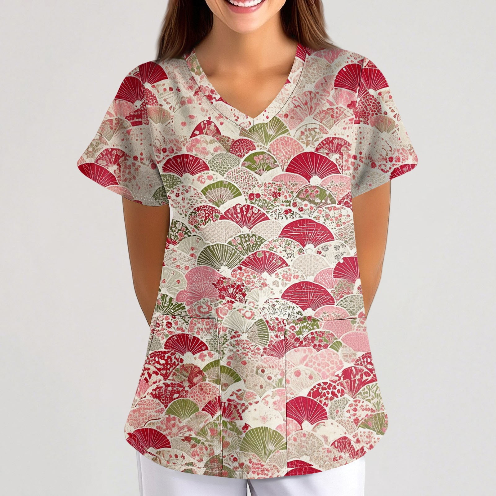 Scrub Tops Women Plus Size Short Sleeve V-Neck Shirts Funny Printed ...