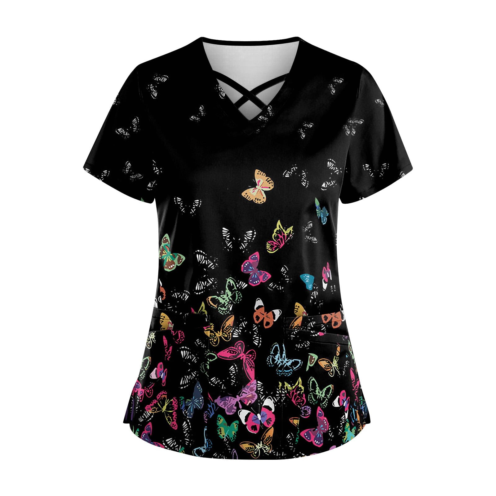 Working Uniform Shirts for Women Breathable Printed V-Neck Plus Size ...