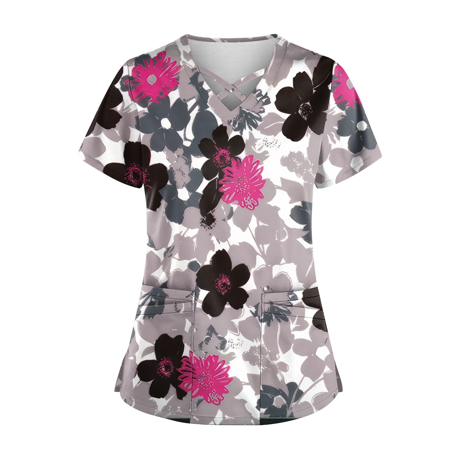 Scrub Tops Women Print Breathable Printed V Neck Plus Size Workwear ...