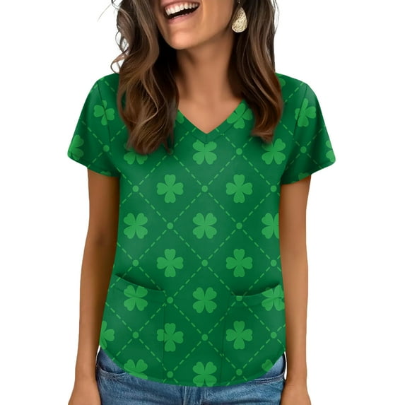 Scrub Tops Women Short Sleeve Plus Size V-Neck Fun Printed Scrubs Top ...