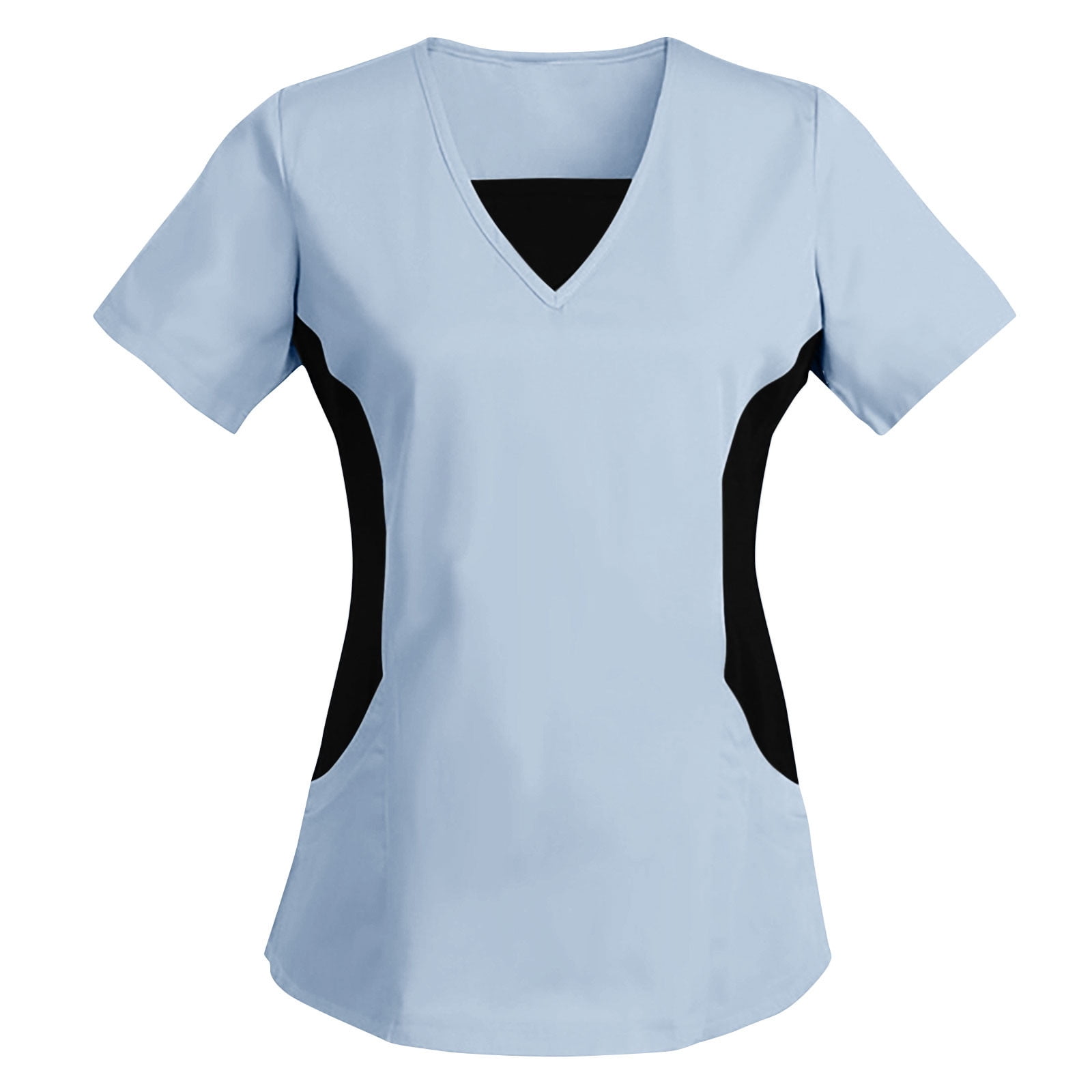 Scrub Tops Women Short Sleeve V-Neck Color Block Scrubs Top Medical ...
