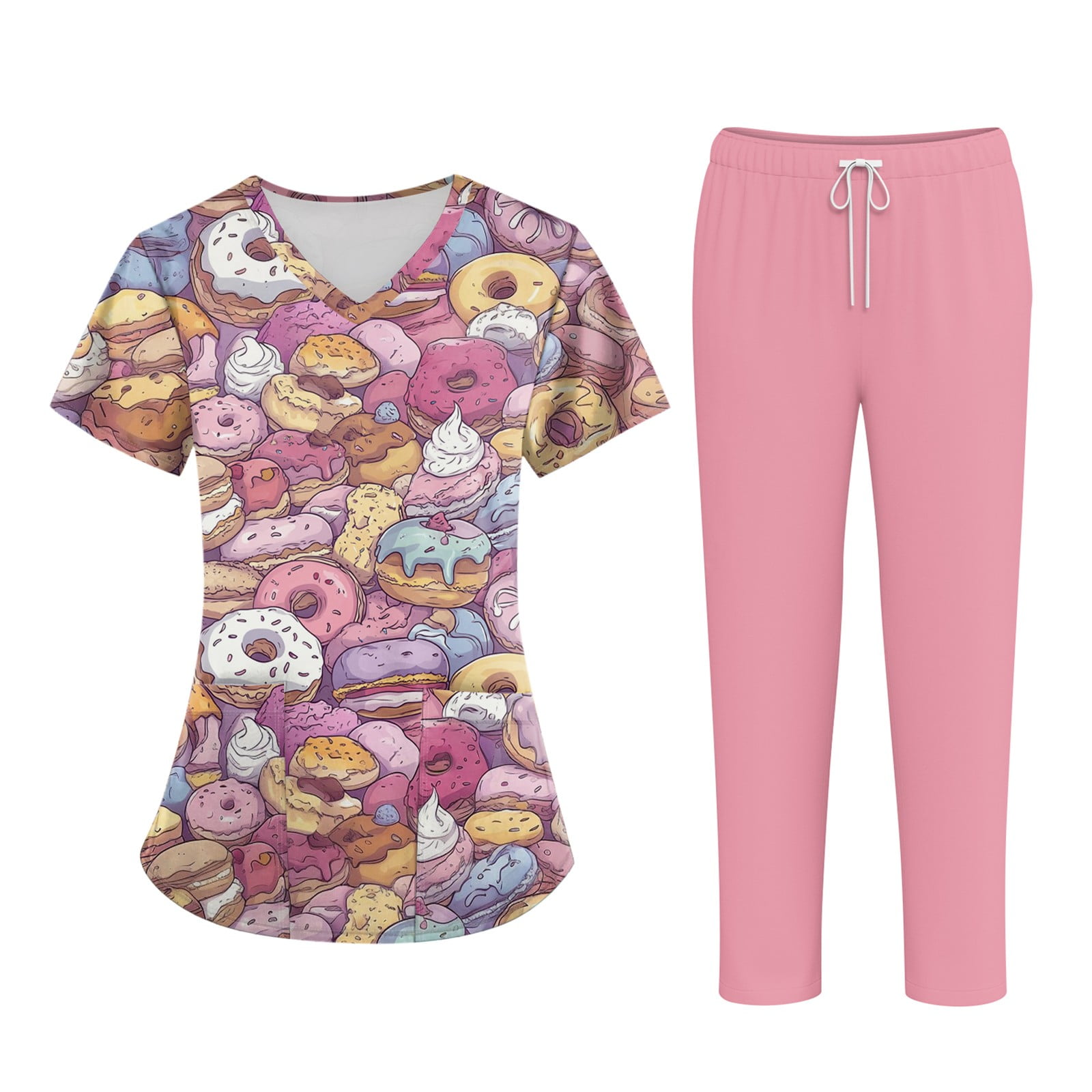 Scrub Tops Women,Women'S Scrub Set Short Sleeve Animal Flower Printed ...