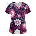 Scrub Tops For Women Short Sleeve Summer Work Lounge Crop V Neck Comfort Patterned