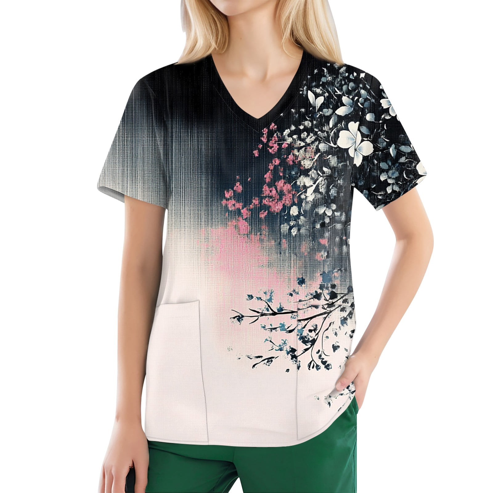 Scrub Uniforms for Women,Women's V-Neck Scrub Tops Short Sleeve with ...