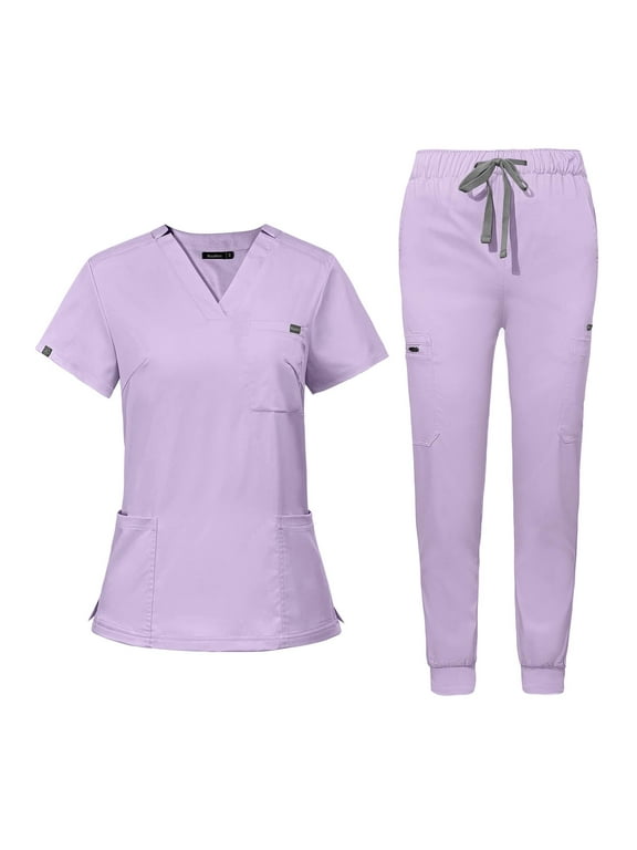 Medgear Women's Medical 12-Pocket Scrub Set with Silver Snap & Contrast ...