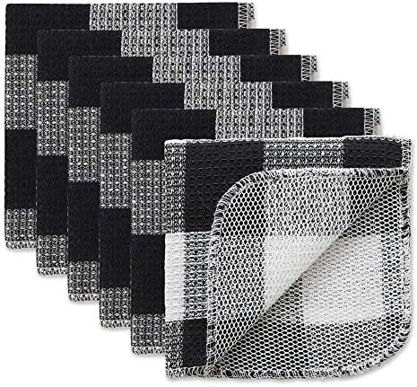 Scrubber Dishcloths Collection Windowpane Dishrag Set, 12x12, Black ...