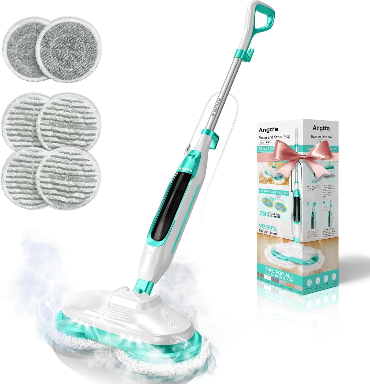 Scrubbing Steam Mop with Rotating Pads, All-in-One Hard Floor Cleaner ...