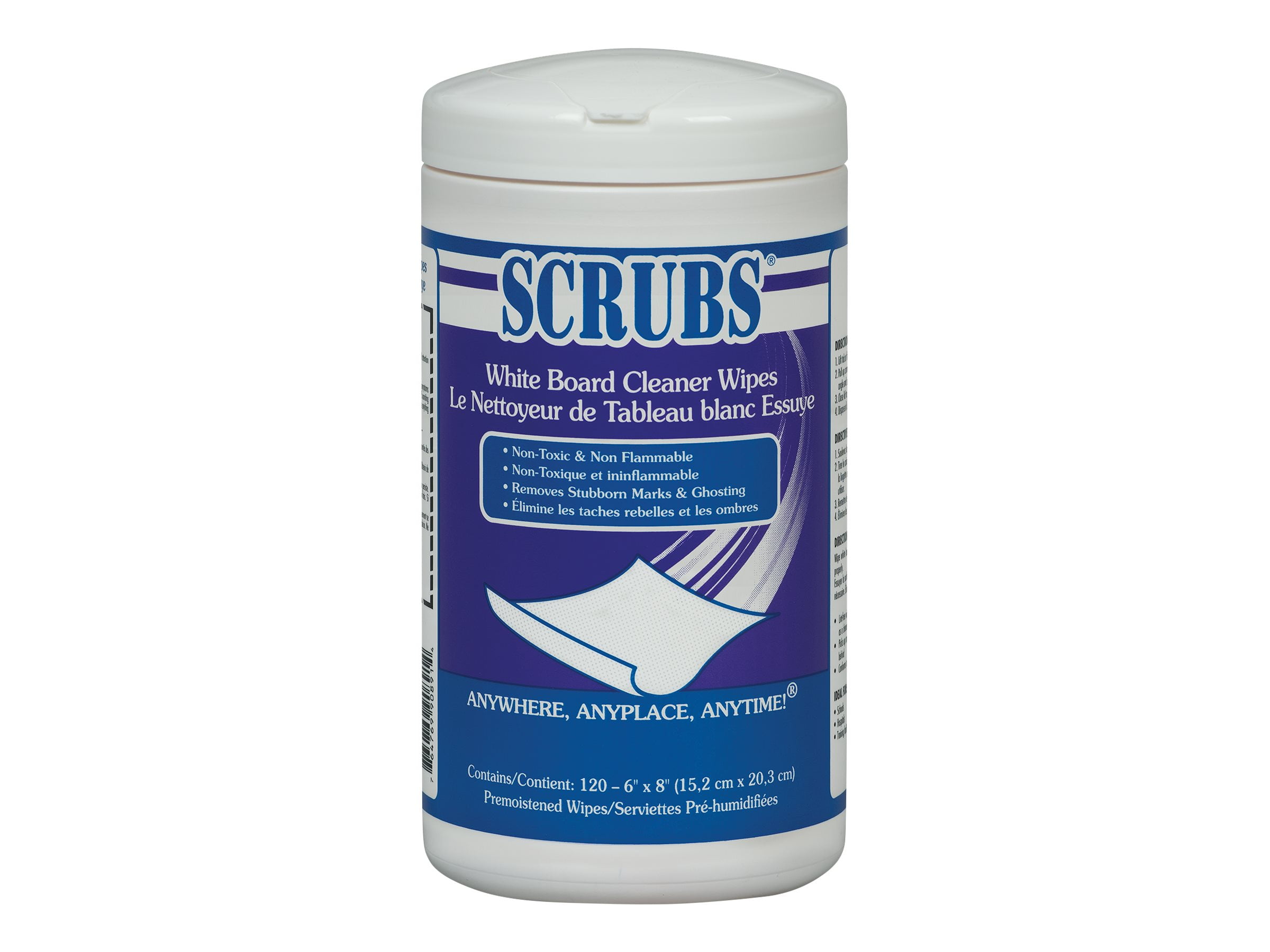 SCRUBS White Board Cleaner Wipes, Cloth, 8 x 6, White, 120/Canister ...